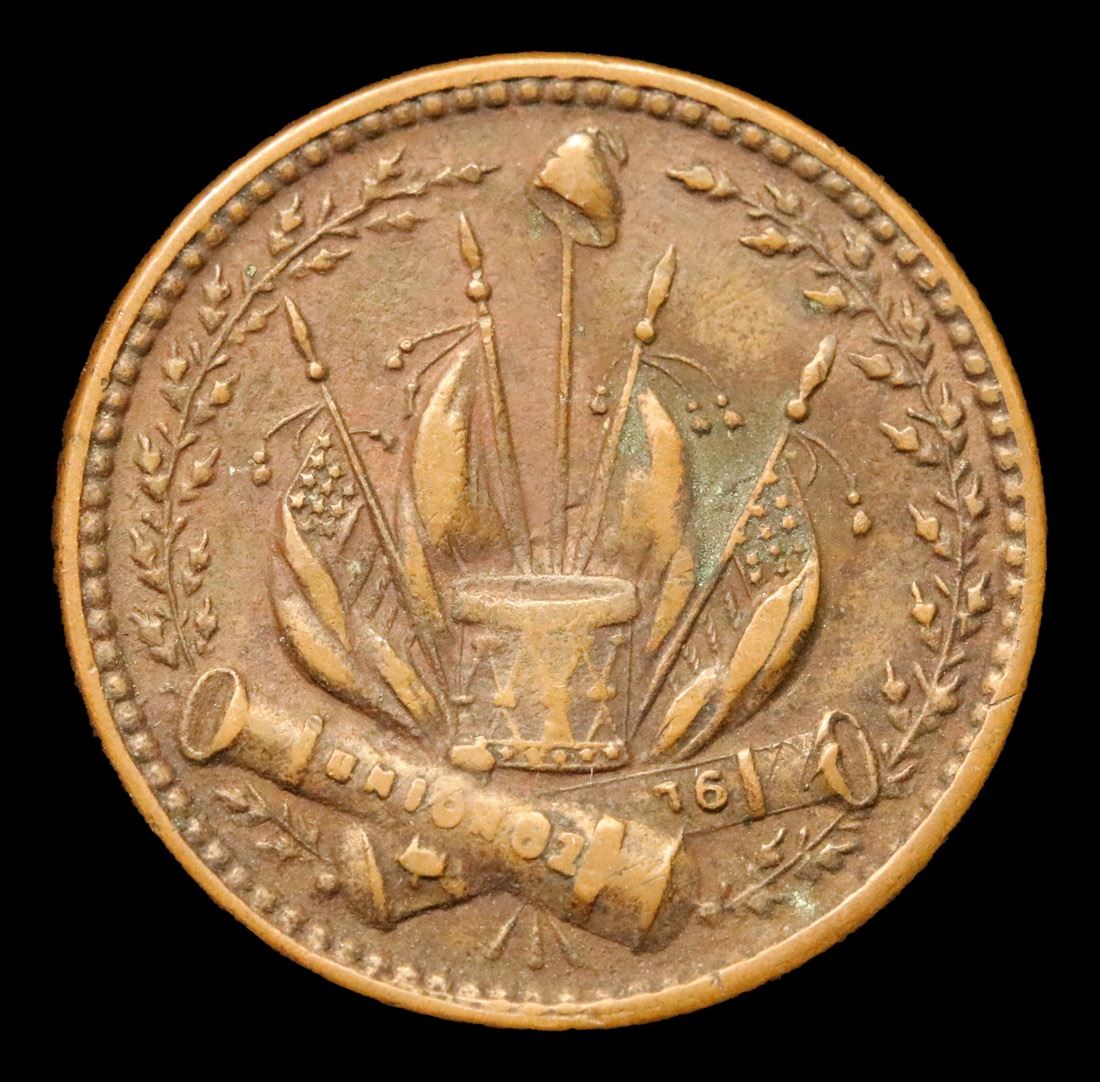 1863 Crossed Cannons Civil War Token 1c Grades AU, Almost Unc