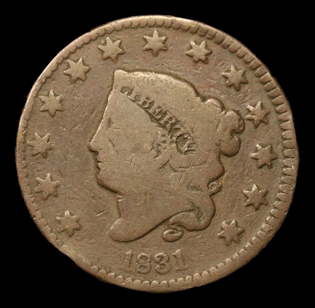 1831 Coronet Head Large Cent 1c Grades f, fine