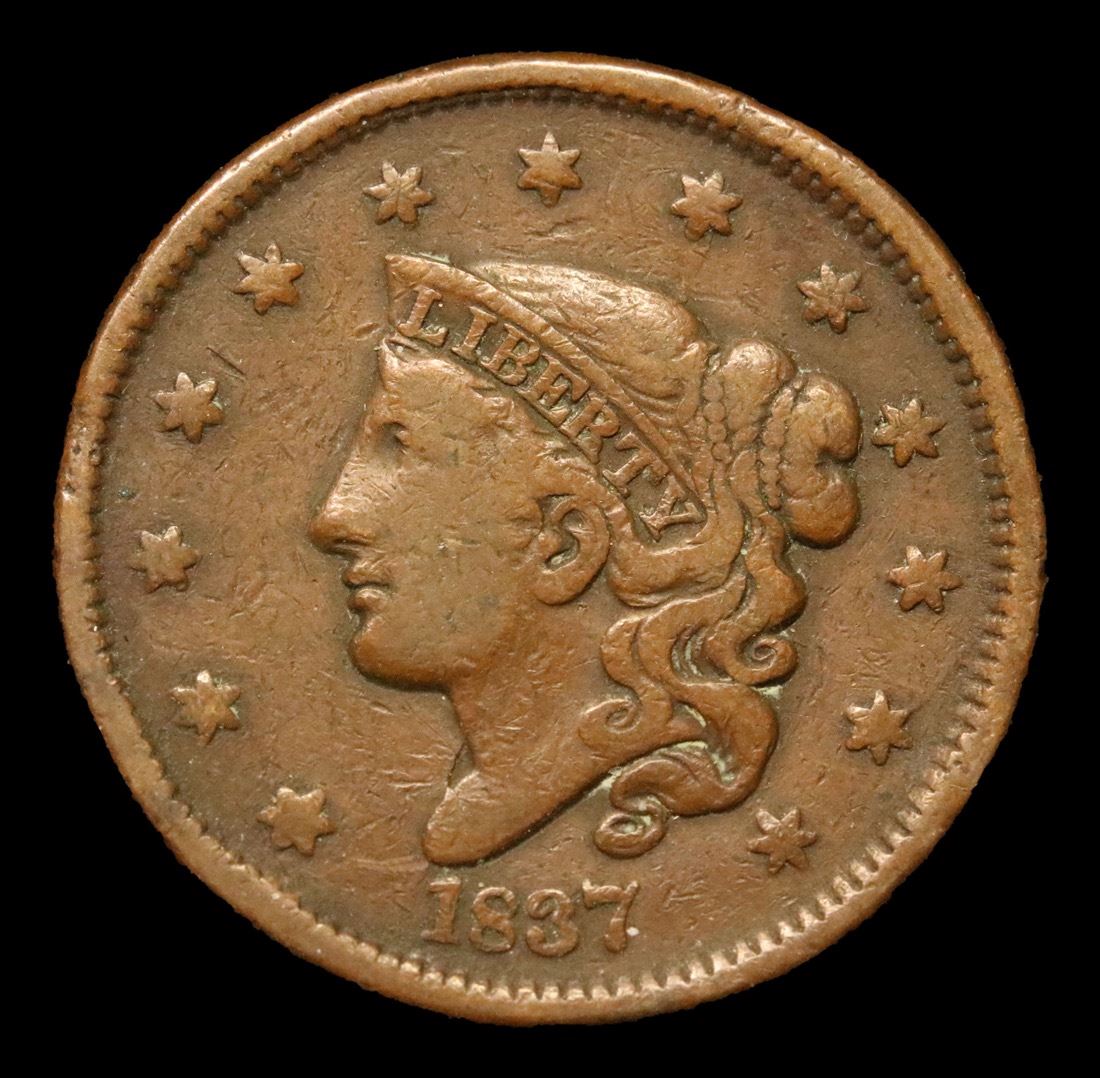 1837 Coronet Head Large Cent 1c Grades vf++