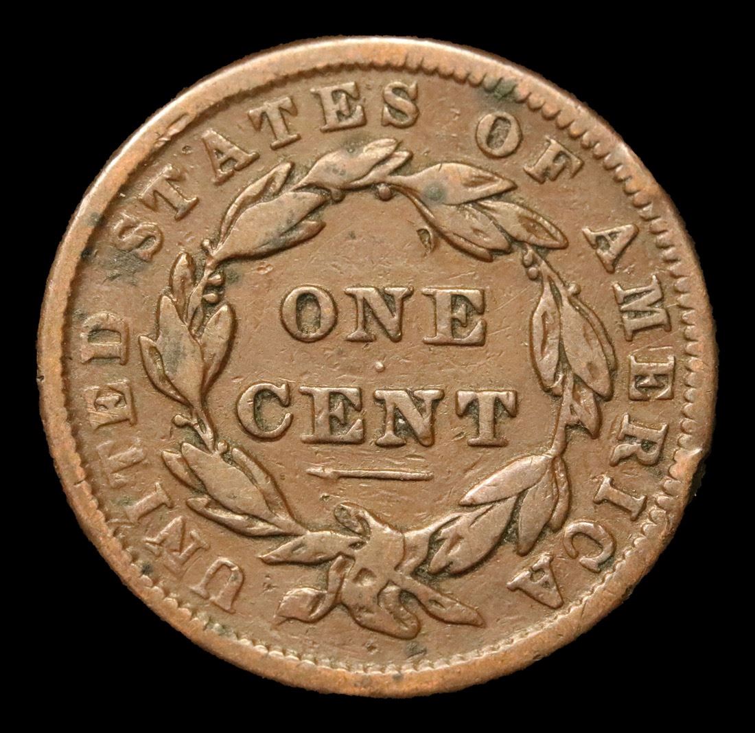 1838 Coronet Head Large Cent 1c Grades vf++