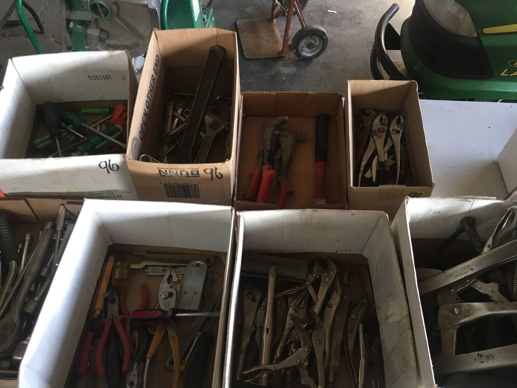 9 Boxes asst'd tools - screw drivers, wrenches, pliers, exacto knives ...