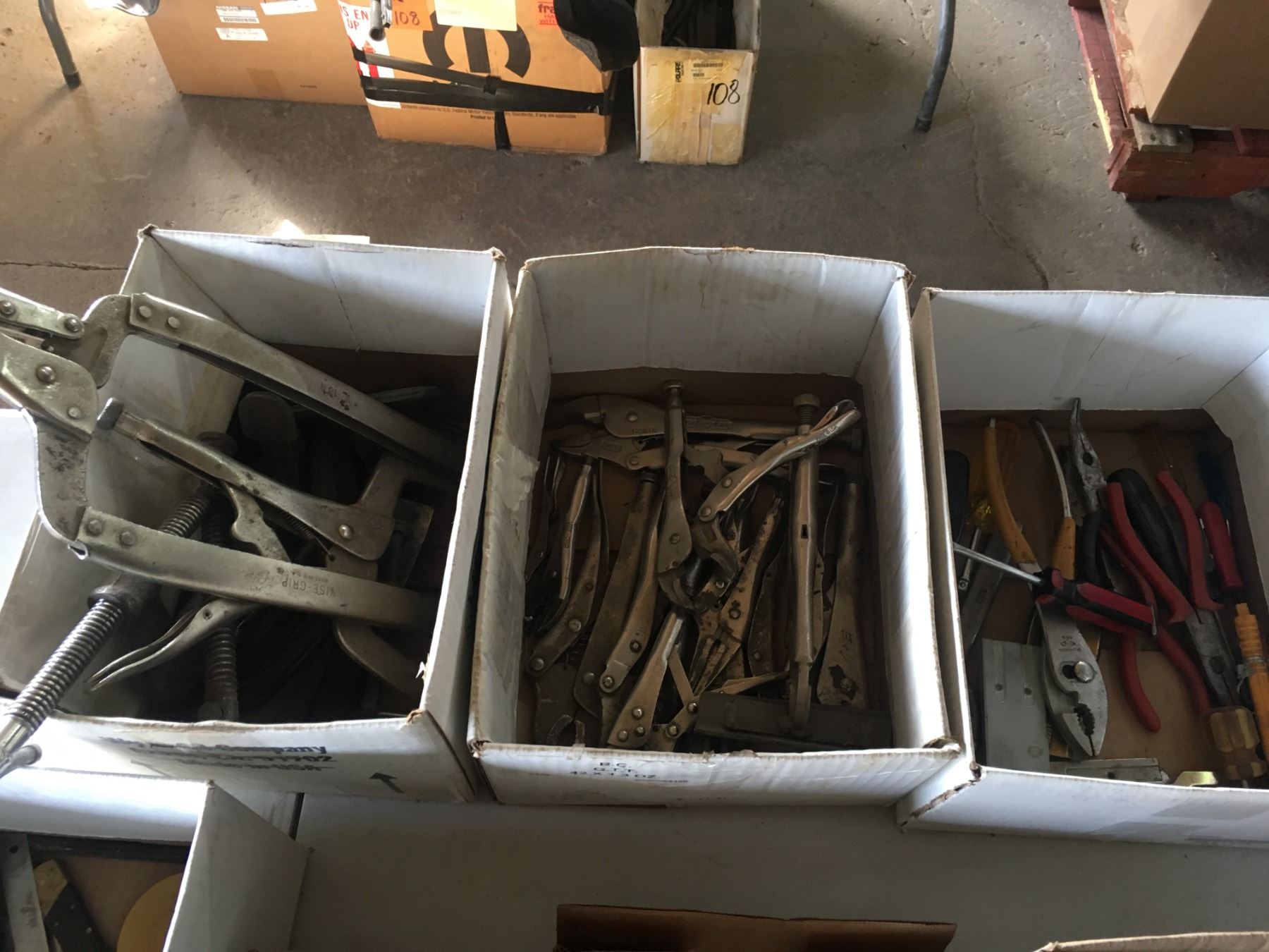 9 Boxes asst'd tools - screw drivers, wrenches, pliers, exacto knives ...