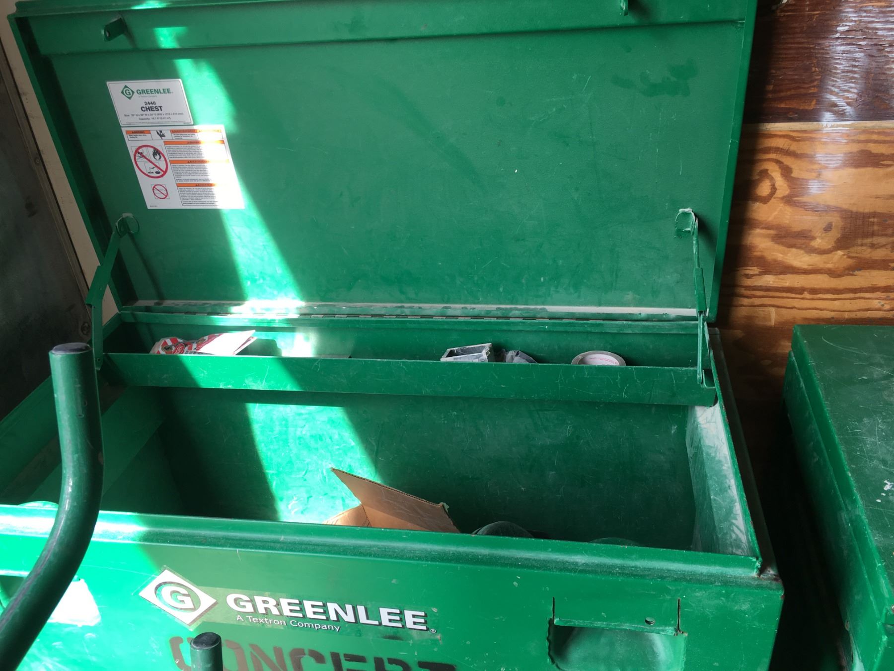 (in large trailer) Greenlee tool chest on wheels w/misc. coil plus ...