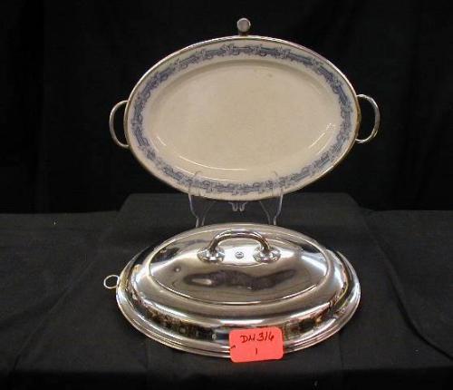 1910 FLO BLUE IRONSTONE PLATTER SET IN CHROME WAT