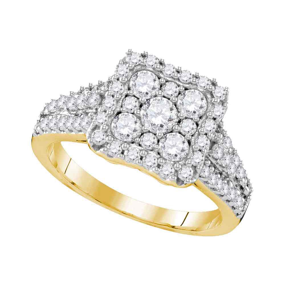 1.19 CTW Diamond Square Cluster Halo Bridal Engagement Ring 10KT Yellow ...