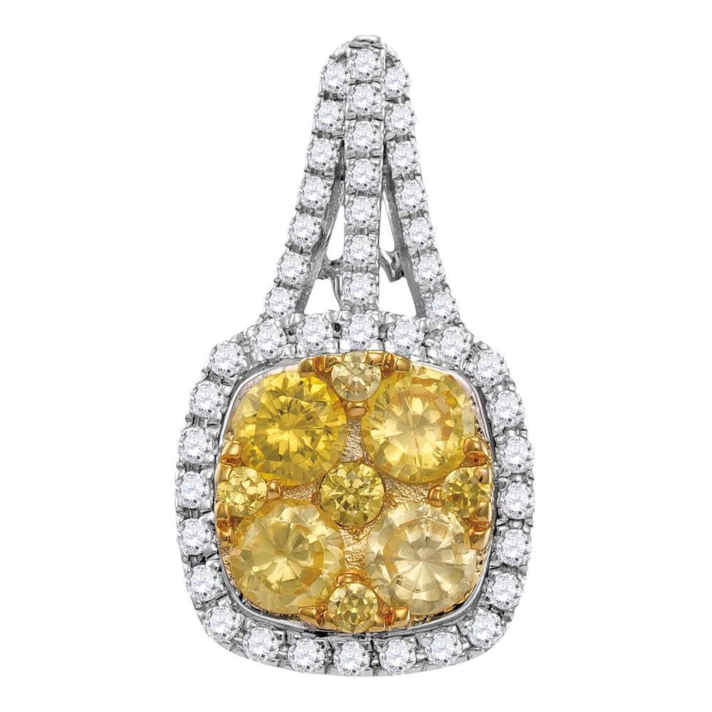 1.99 CTW Yellow Diamond Square Cluster Pendant 14KT White Gold - REF-240M2H
