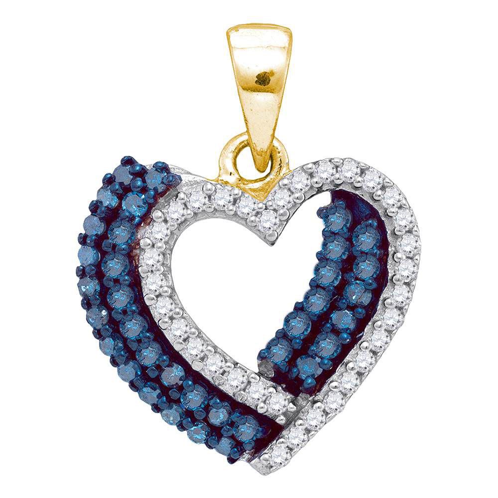 0.40 CTW Blue Color Diamond Double Heart Pendant 10KT Yellow Gold - REF ...