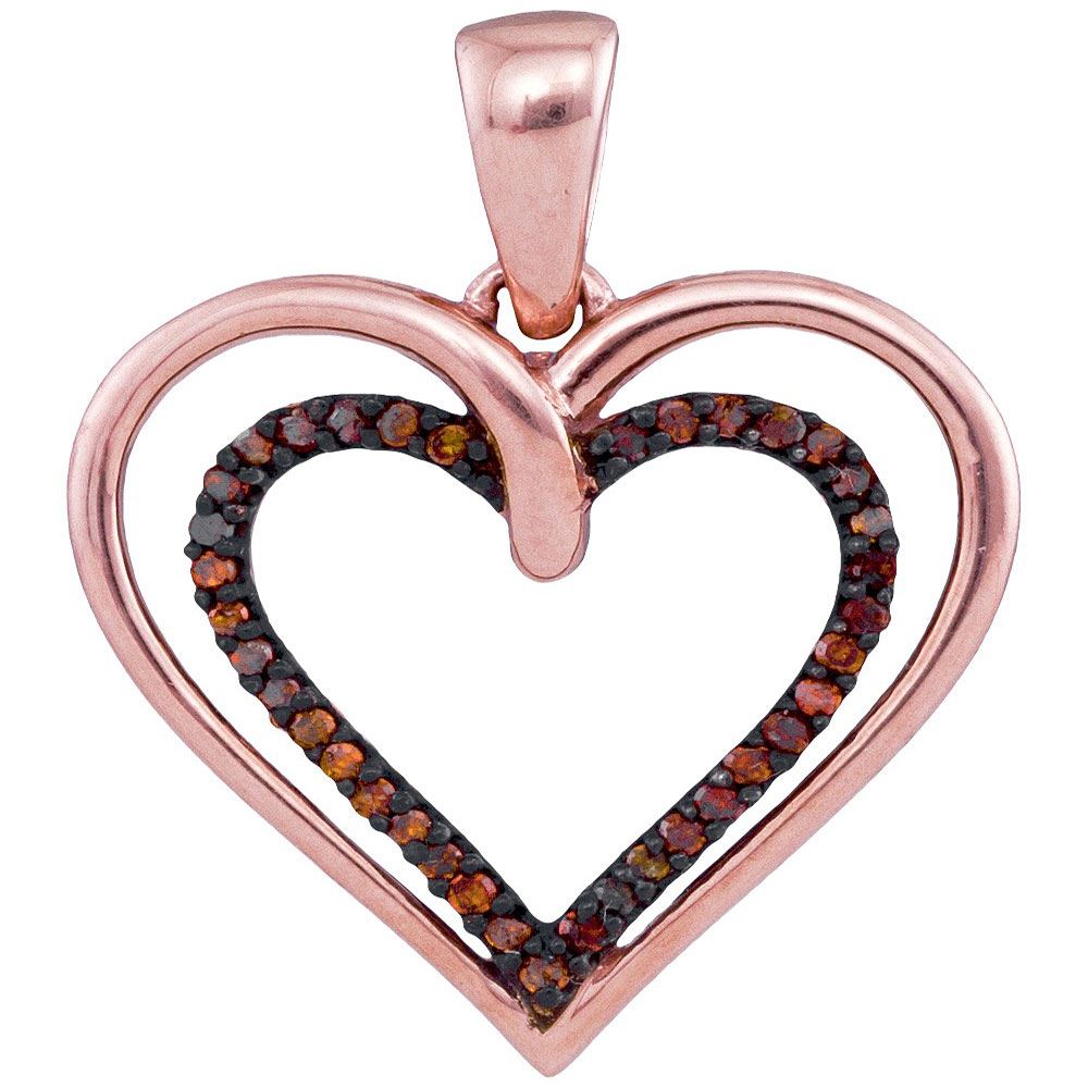 0.10 CTW Red Color Diamond Double Nested Heart Love Pendant 10KT Rose ...