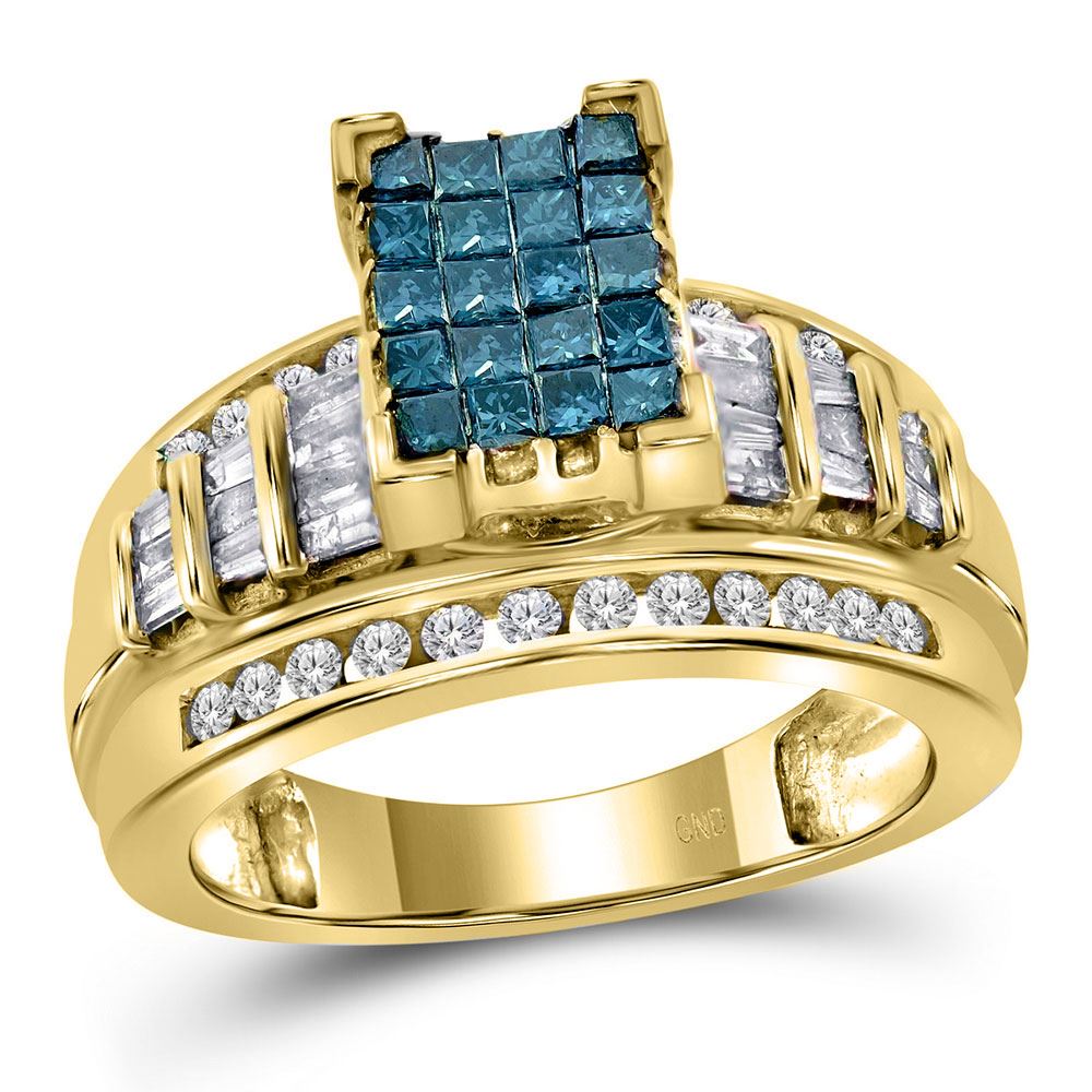 1 01 Ctw Princess Blue Color Diamond Cluster Bridal Ring 14kt Yellow
