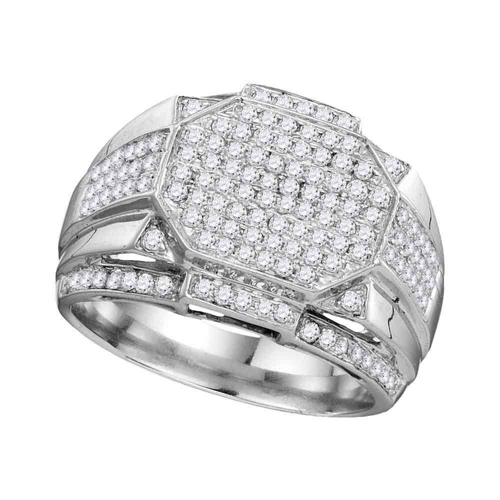 1.51 CTW Mens Diamond Polygon Octagon Cluster Ring 10KT White Gold ...