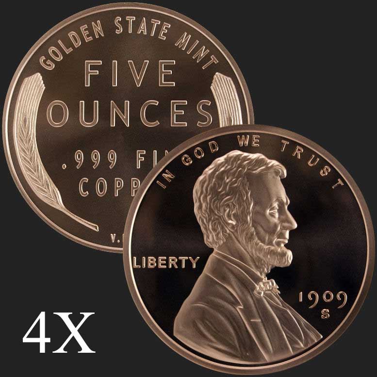 5 oz Lincoln Wheat Cent .999 Fine Copper Bullion Round