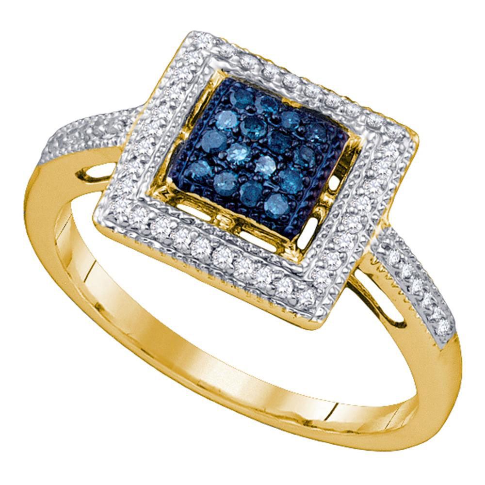 0.25 CTW Blue Color Diamond Square Ring 10KT Yellow Gold - REF-25K4W