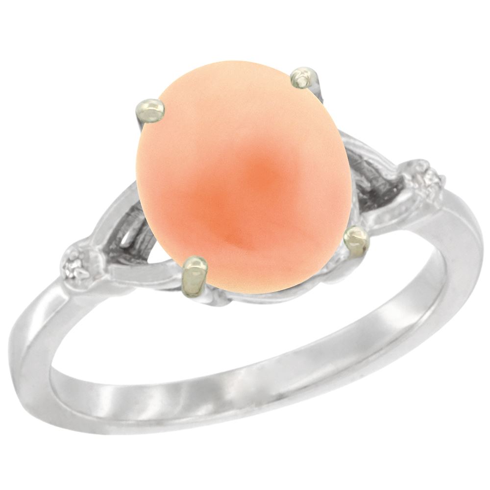 Natural 2.01 ctw Coral & Diamond Engagement Ring 14K White Gold - REF-32M2H