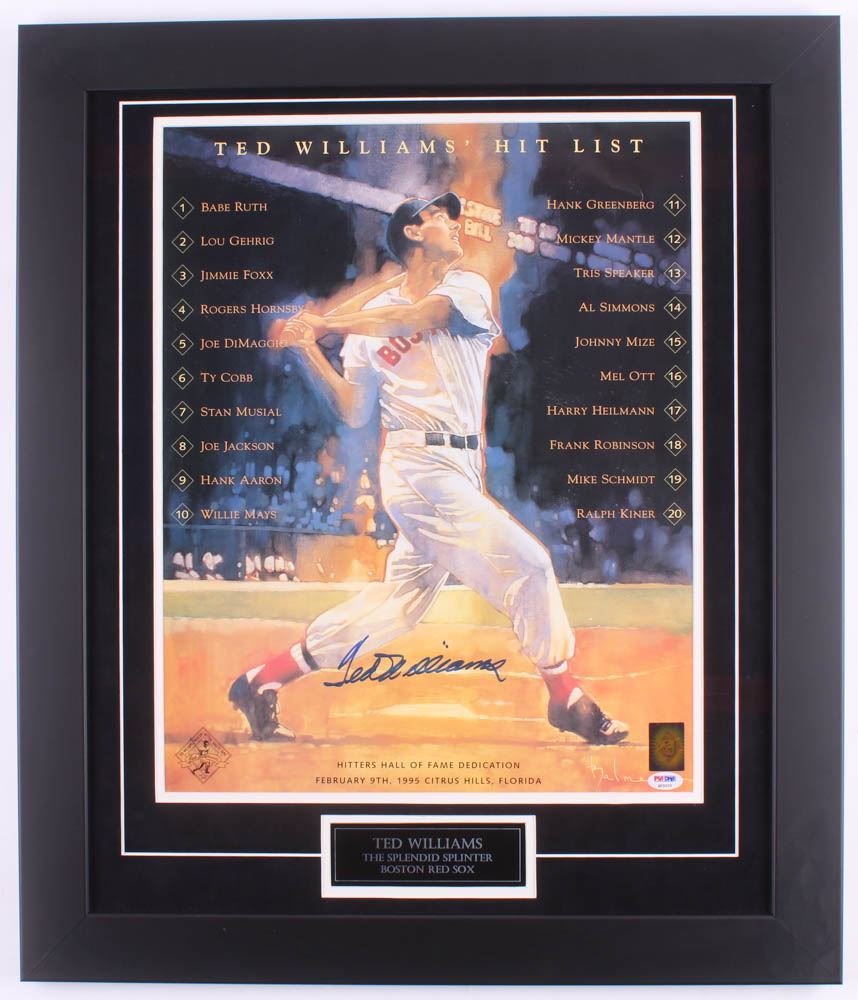 Ted Williams Signed Red Sox "Hit List" 23.25x27.25 Custom Framed Photo ...