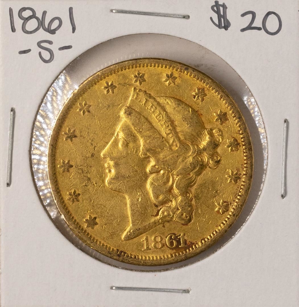1861-S $20 Liberty Head Double Eagle Gold Coin