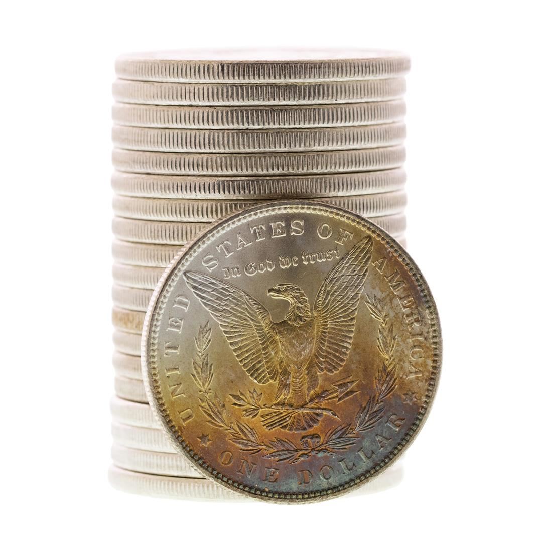 Roll Of 20 Brilliant Uncirculated 1887 1 Morgan Silver Dollar Coins roll-of-20-brilliant-uncirculated-1887-1-morgan-silver-dollar-coins