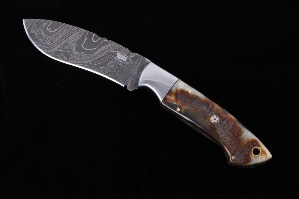 M.T. Knives Rams Horn & Damascus Recurve Knife