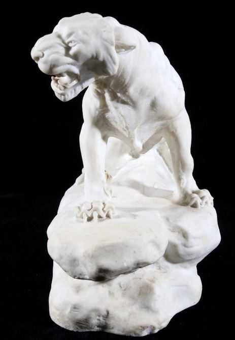 19th Century Signed Alabaster Tiger Sculpture