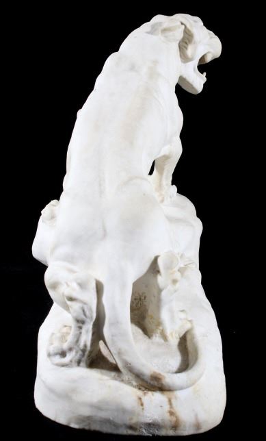 19th Century Signed Alabaster Tiger Sculpture