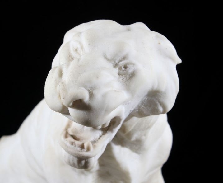 19th Century Signed Alabaster Tiger Sculpture