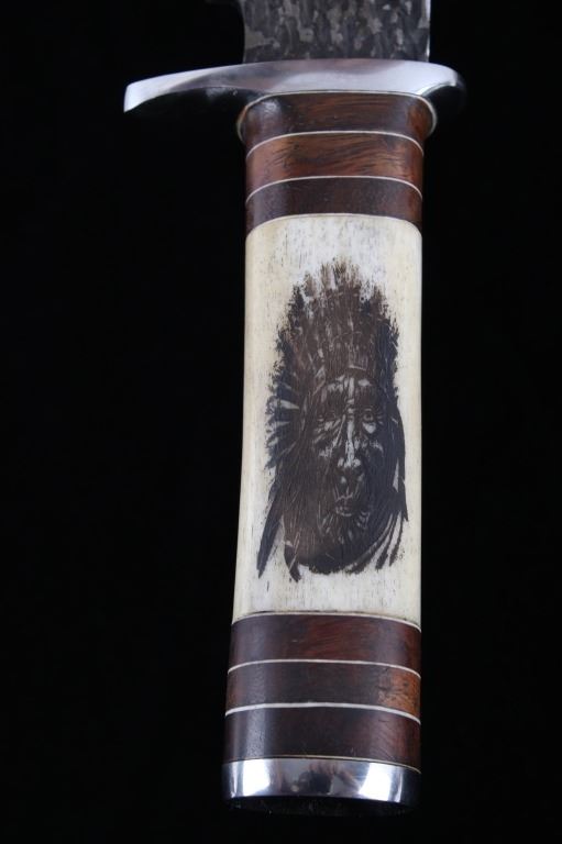 M.T. Knives Blackfoot Indian Chief Scrimshaw Knife