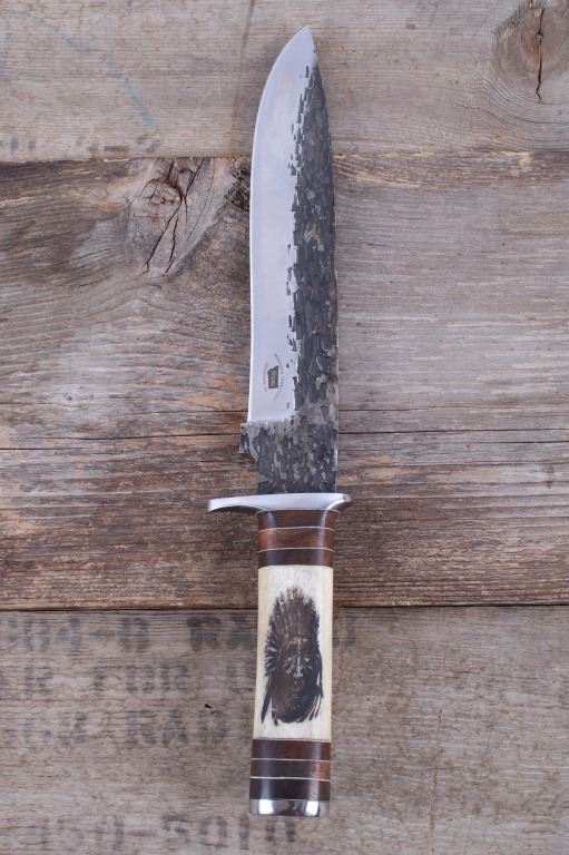 M.T. Knives Blackfoot Indian Chief Scrimshaw Knife