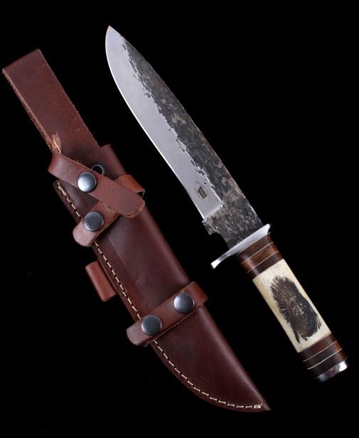 M.T. Knives Blackfoot Indian Chief Scrimshaw Knife