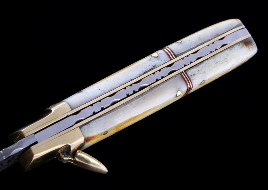 German Lever Lock Damascus Switchblade Knife