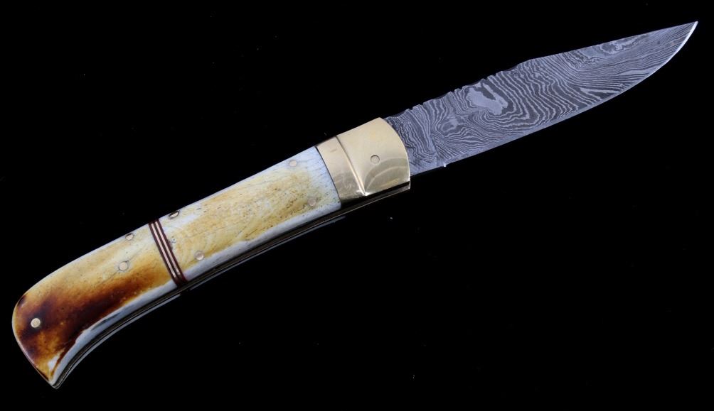 German Lever Lock Damascus Switchblade Knife