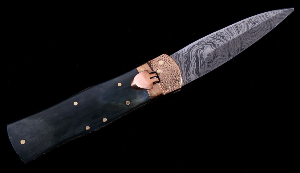 German Lever Lock Damascus Dagger Switchblade