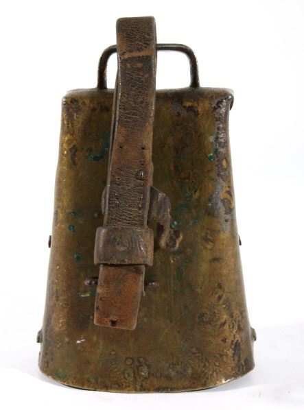 Antique Brass Cow Bell w/ Leather Strap
