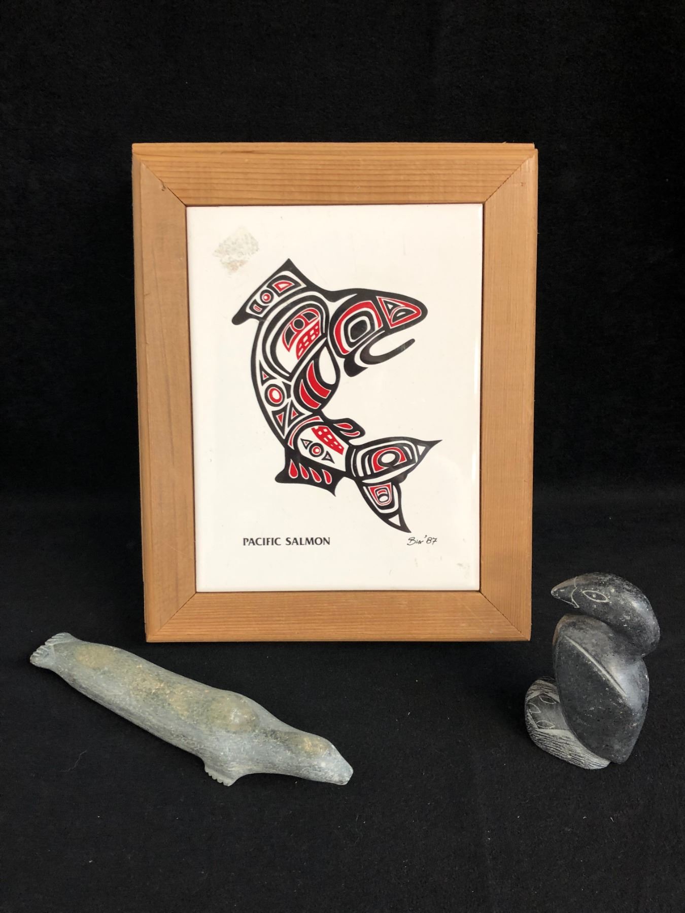 NATIVE ART LOT (ALASKAN SOAPSTONE CARVINGS/ CEDAR BOX)