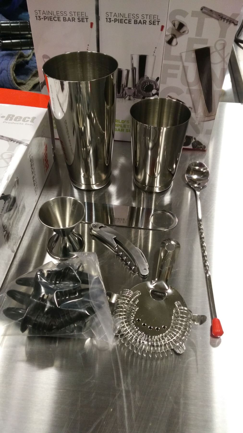 13 PIECE STAINLESS HOME BAR STARTER SET