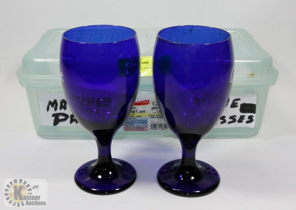 Pair Of Wine Glasses Cobalt Blue Color