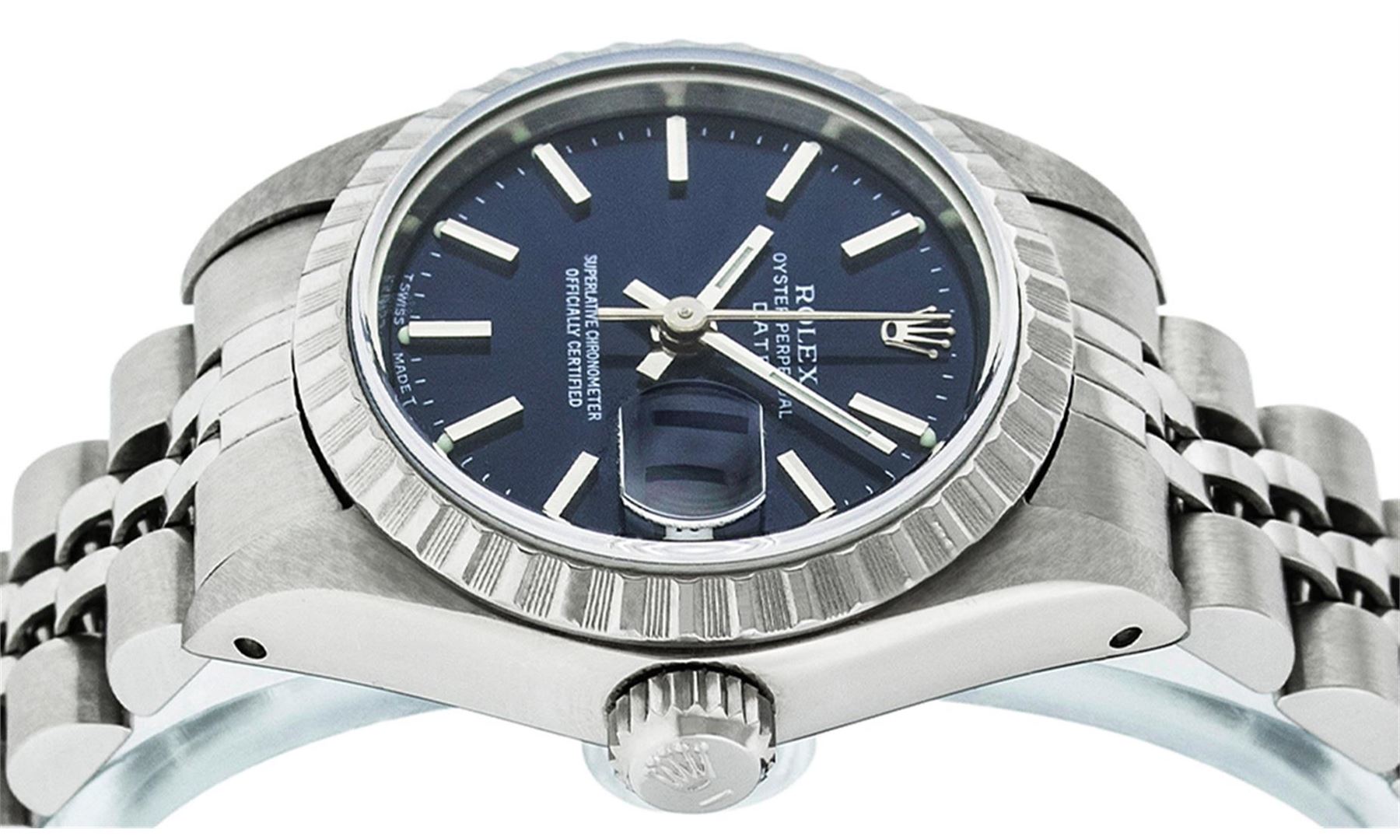 Rolex Ladies Stainless Steel Blue Index 26MM Quickset Datejust Wristwatch