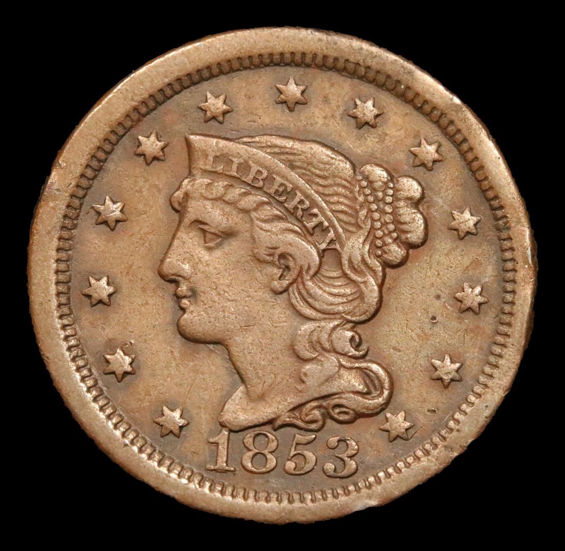 1853 Braided Hair Large Cent 1c Grades Xf 1853-braided-hair-large-cent-1c-grades-xf
