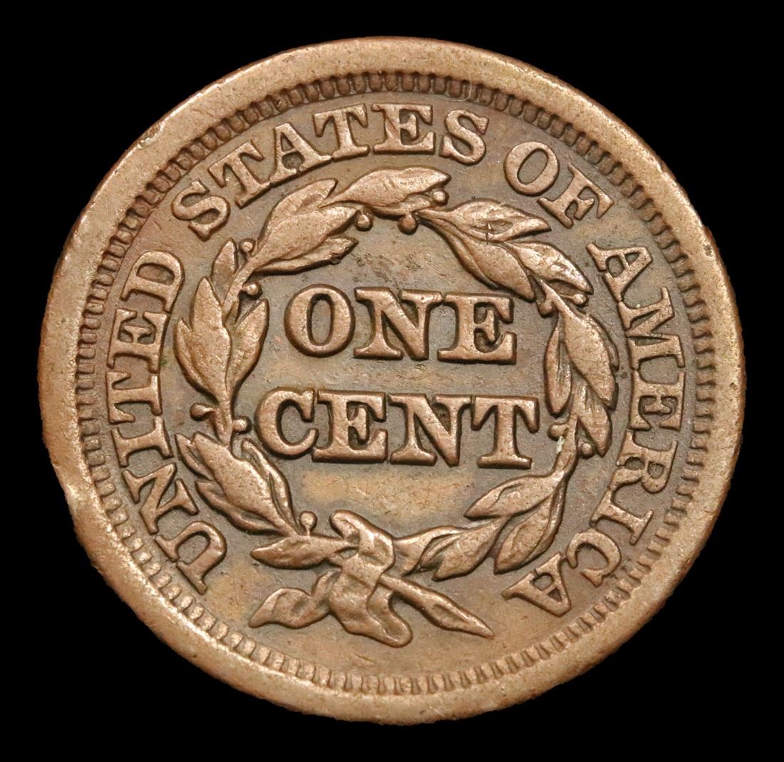 1853 . . Braided Hair Large Cent 1c Grades xf