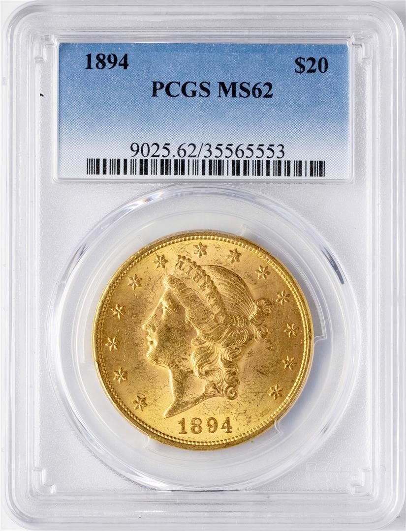 1894 $20 Liberty Head Double Eagle Gold Coin PCGS MS62