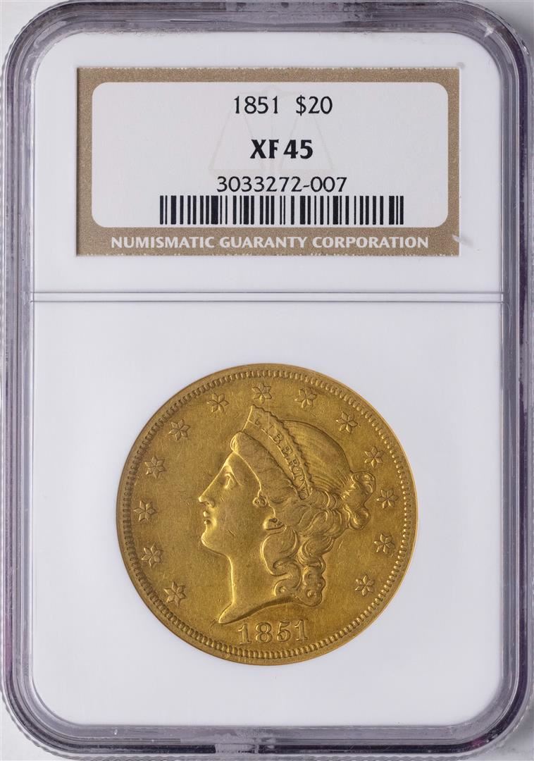 1851 $20 Liberty Head Double Eagle Gold Coin NGC XF45