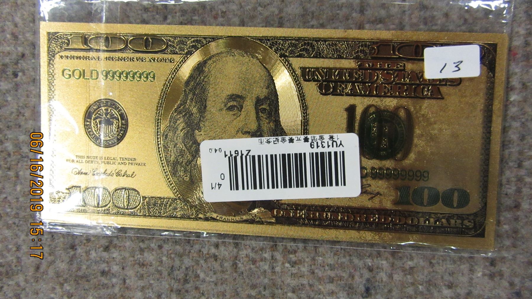SET OF SEVEN COLORIZED GOLD FOIL BANK NOTES