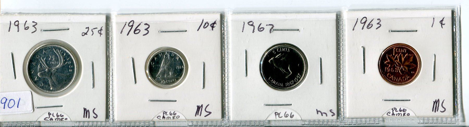 LOT OF 4 CANADIAN COINS (PENNY 1963) *QUARTER 1963, DIME 1963, NICKLE ...