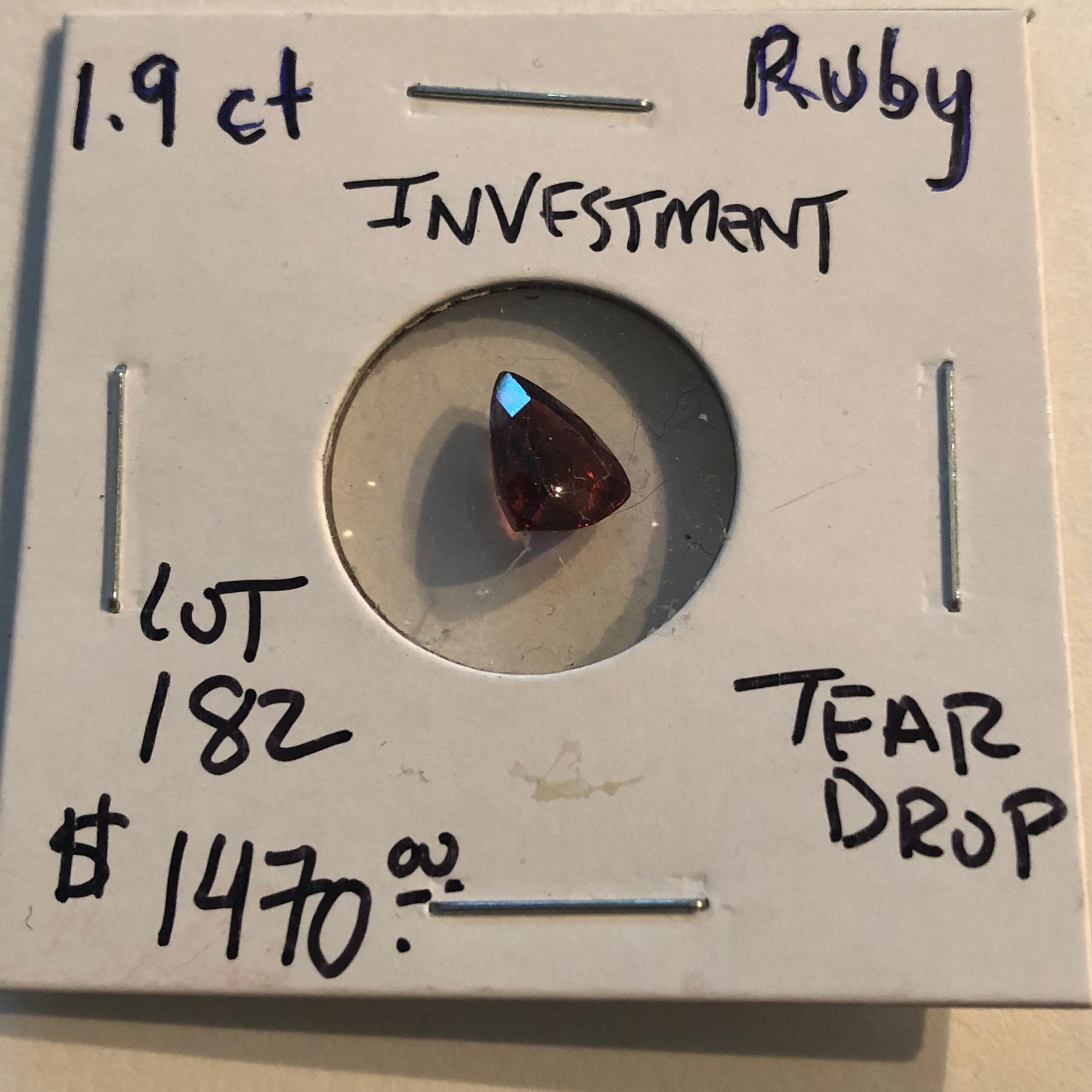 Rare 1.90 Carat RUBY Investment GEM Grade Tear Drop Cut