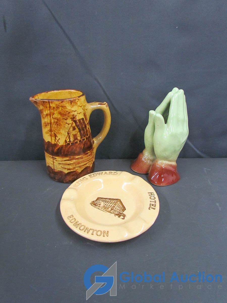 Vintage Medalta Praying Hands, Windmill Pitcher and King Edward Hotel ...