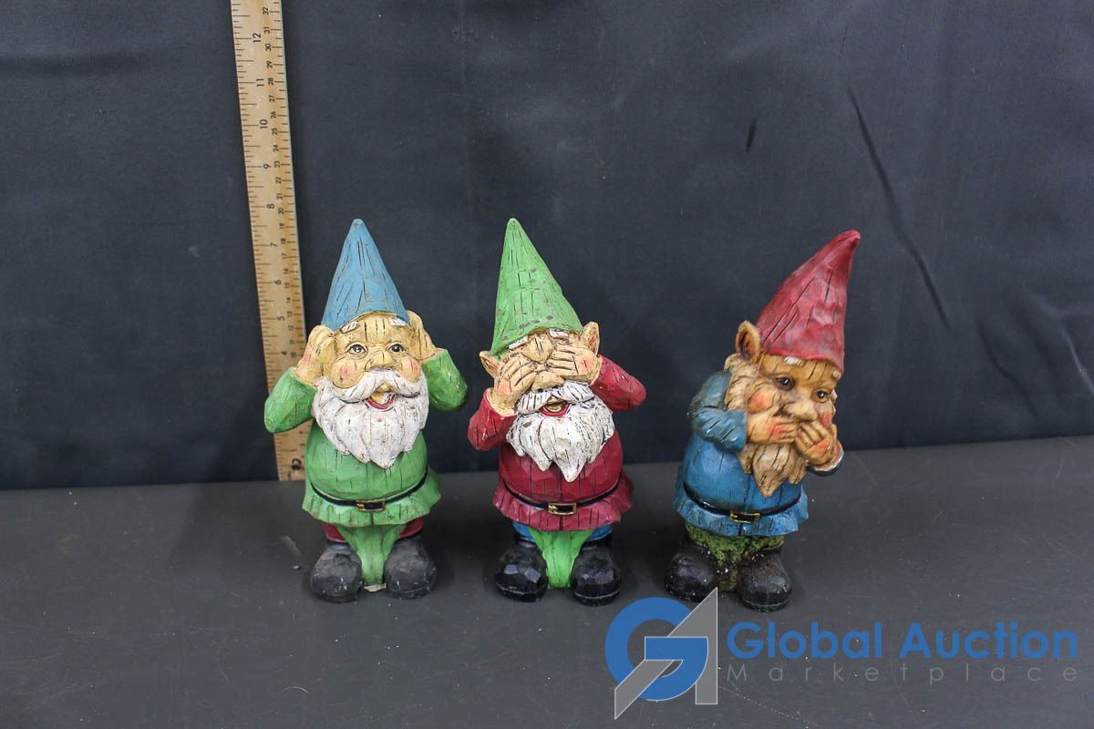 (3) Bobble Head Gnomes (See, Hear & Speak No Evil)