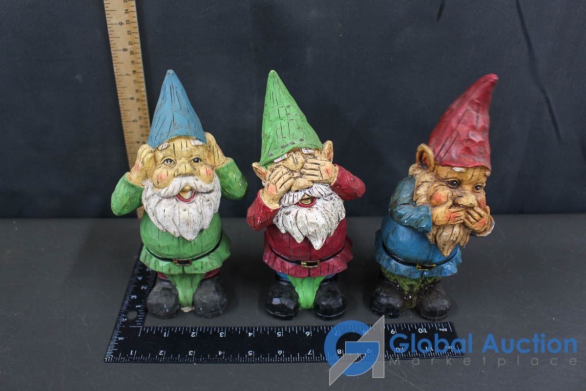 (3) Bobble Head Gnomes (See, Hear & Speak No Evil)