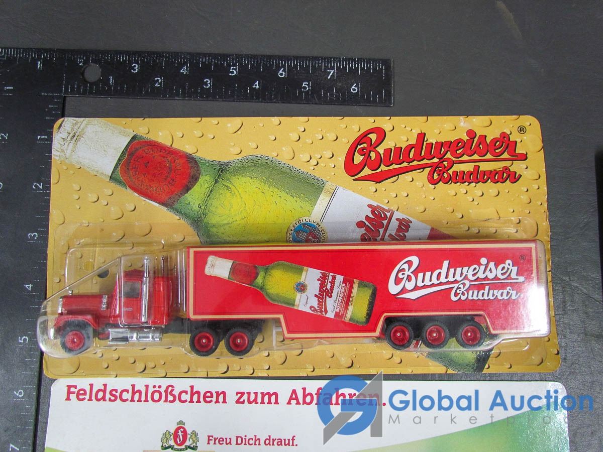 (3) Collectable Beer Toy Truck Incuding Budweiser Budvar