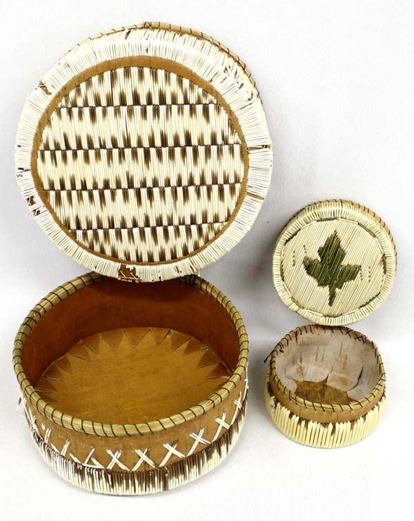 2 Vintage Native American Iroquois Quill Baskets