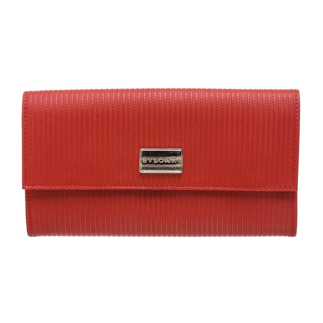 Bvlgari Red White Vinyl Leather Long Wallet