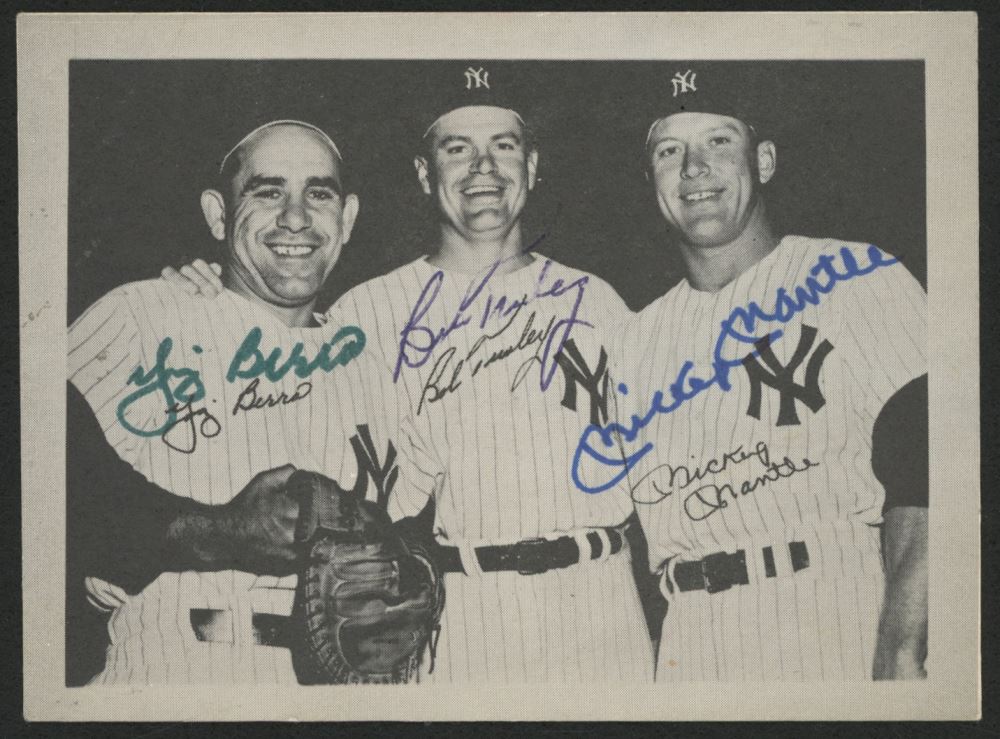 Mickey Mantle, Yogi Berra, Bob Turley Signed New York Yankees 3.5x4.5 ...