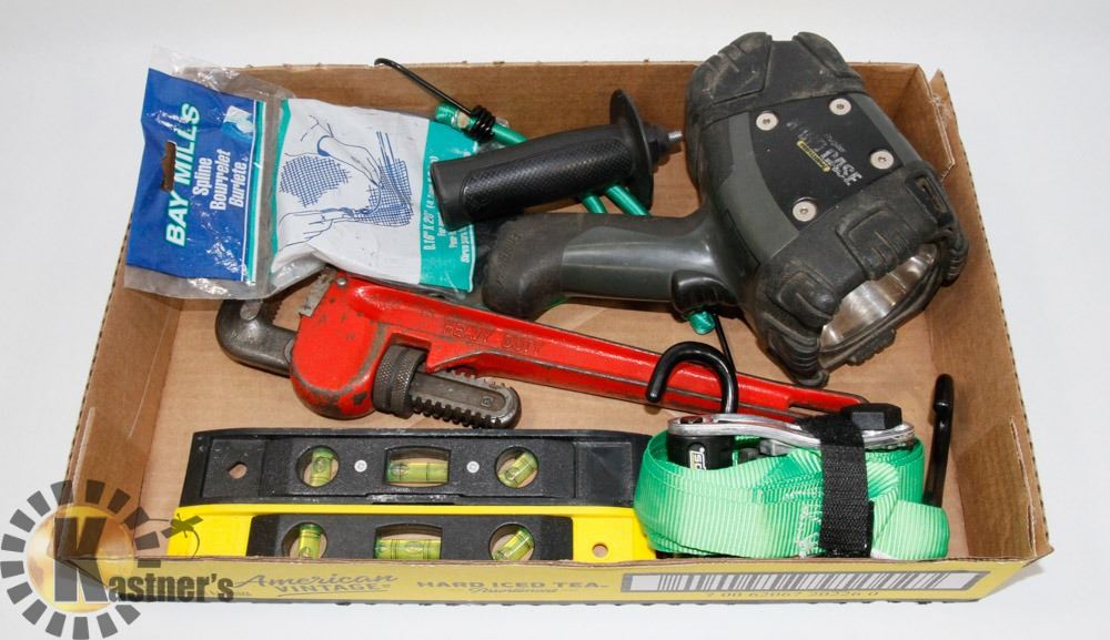 TOOLS FLAT . MONKEY WRENCH, LEVELS